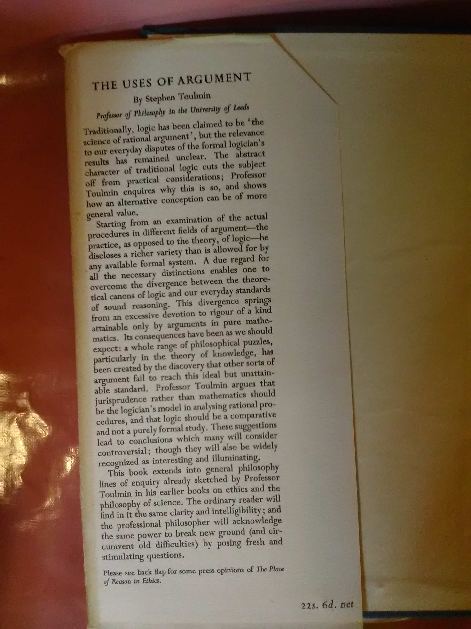 The Uses of Argument by Toulmin, Stephen Edelston: Very Good Hardcover ...