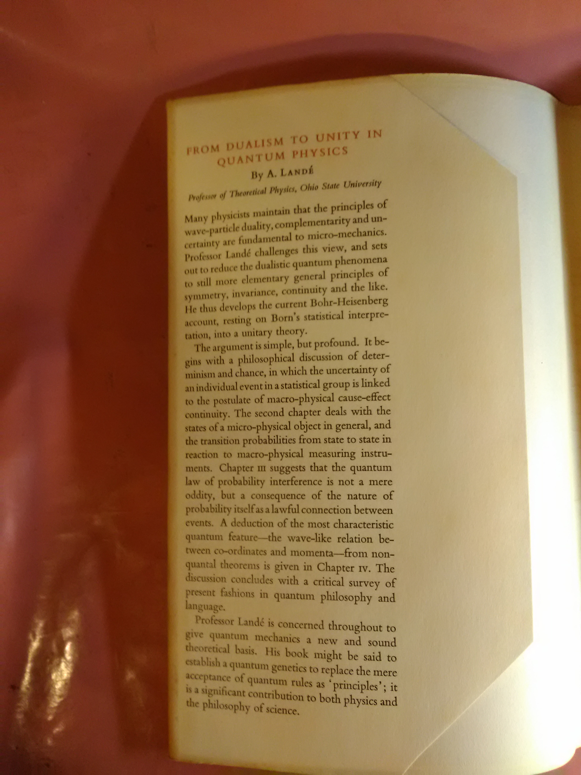 From Dualism to Unity in Quantum Physics by Lande, Alfred: Very Good ...