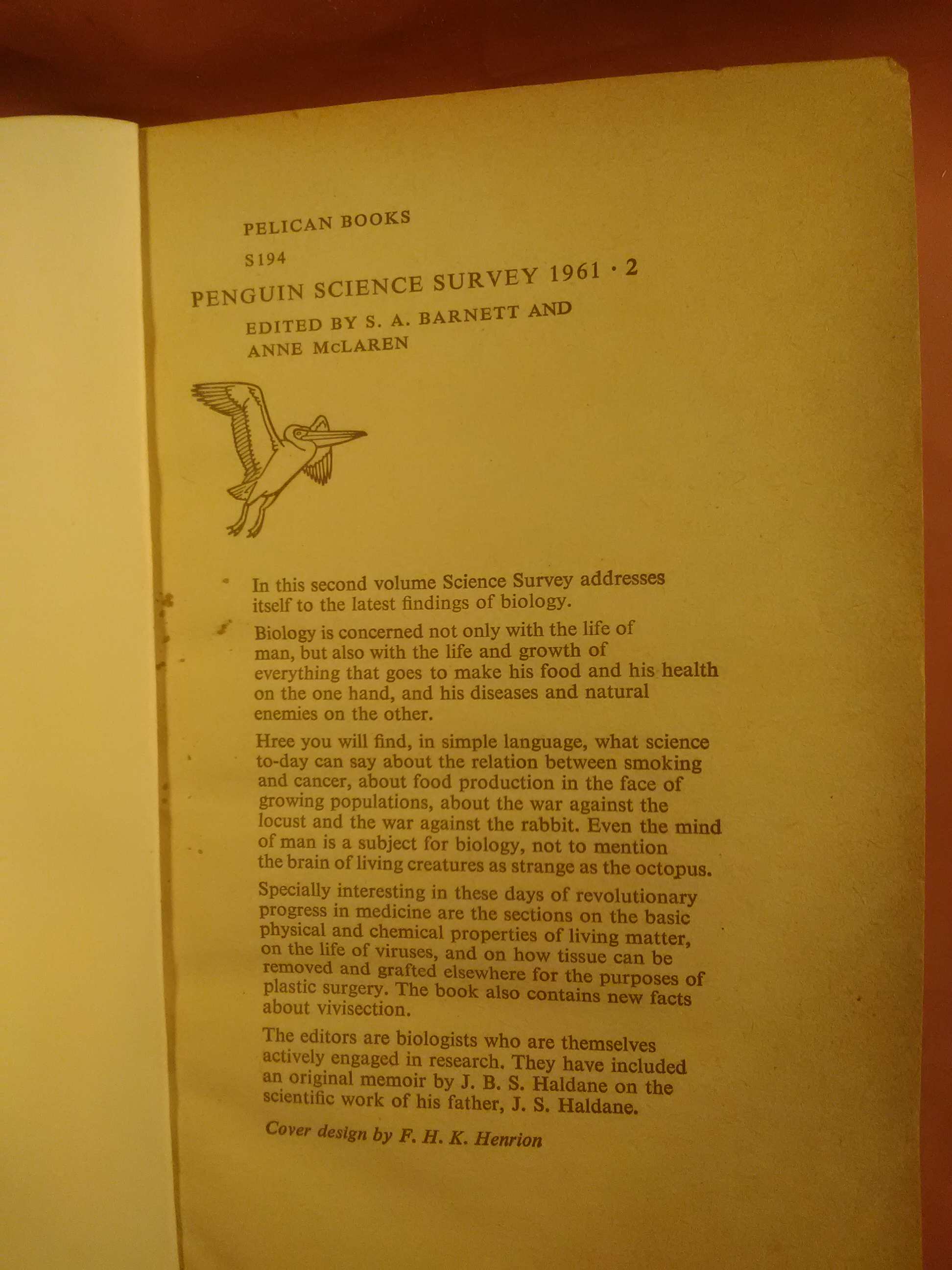 Penguin Science Survey 1961 by Barnett, S. A. and McLaren, Anne (Eds ...