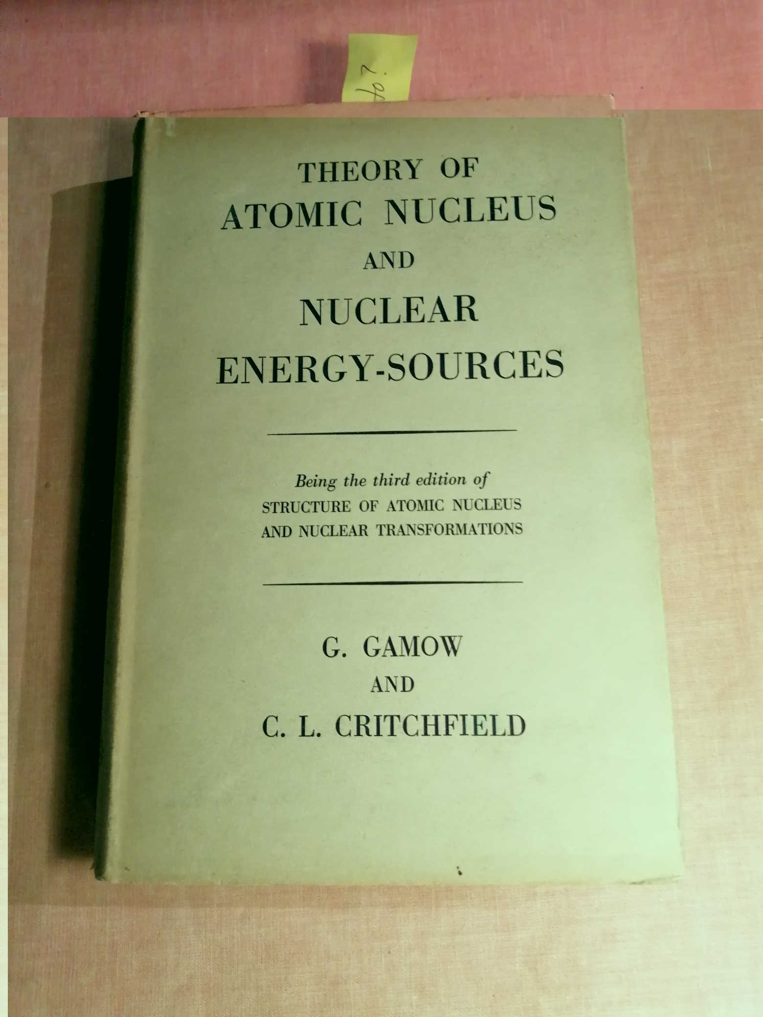 Theory of Atomic Nuclear Energy-Sources par Gamow, G. and Critchfield ...
