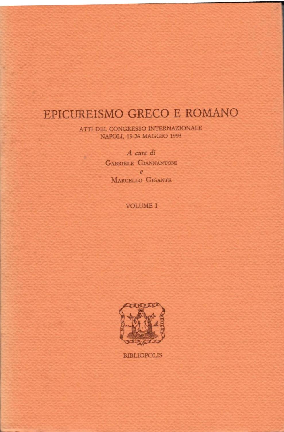 EPICUREISMO GRECO E ROMANO by GIANNANTONI GABRIELE (A CURA), GIGANTE ...