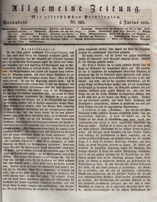 Allgemeine Zeitung. 3. und 4. Quartal 1831. Enthalten die Nummern 182 ... Allgemeine Zeitung. 3. und 4. Quartal 1831. Enthalten die Nummern 182 ...