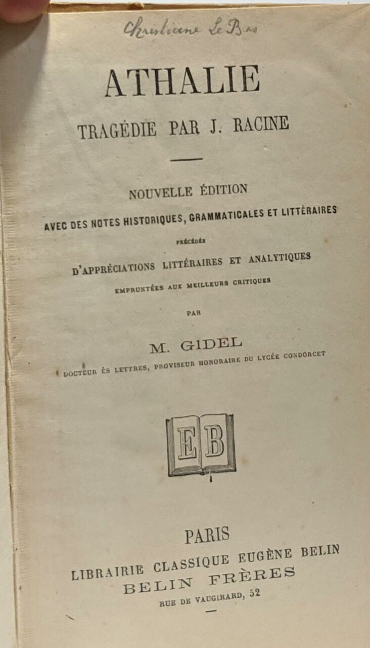 Athalie - tragédie de J Racine - nouvelle édition avec des notes ...