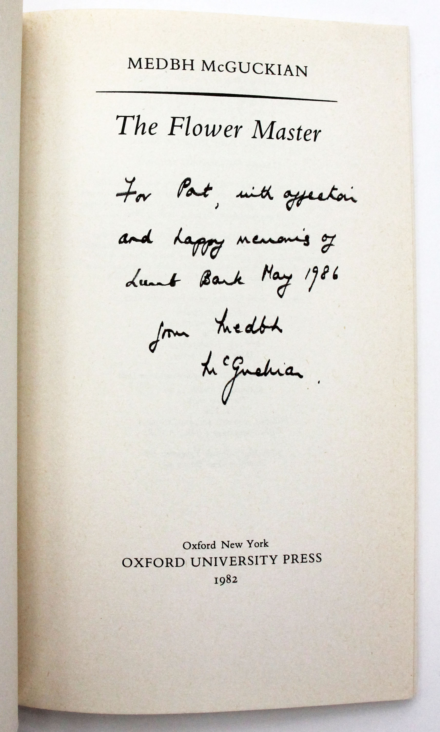 THE FLOWER MASTER by MCGUCKIAN, Medbh: (1982) | LUCIUS BOOKS (ABA, ILAB ...