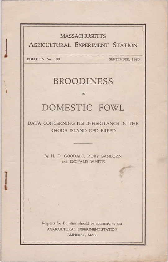 Broodiness in Domestic Fowl: Data Concerning its Inheritance in the ...