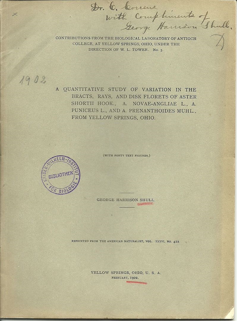 12 offprints of George Harrison Shull a few inscribed to Carl Correns ...