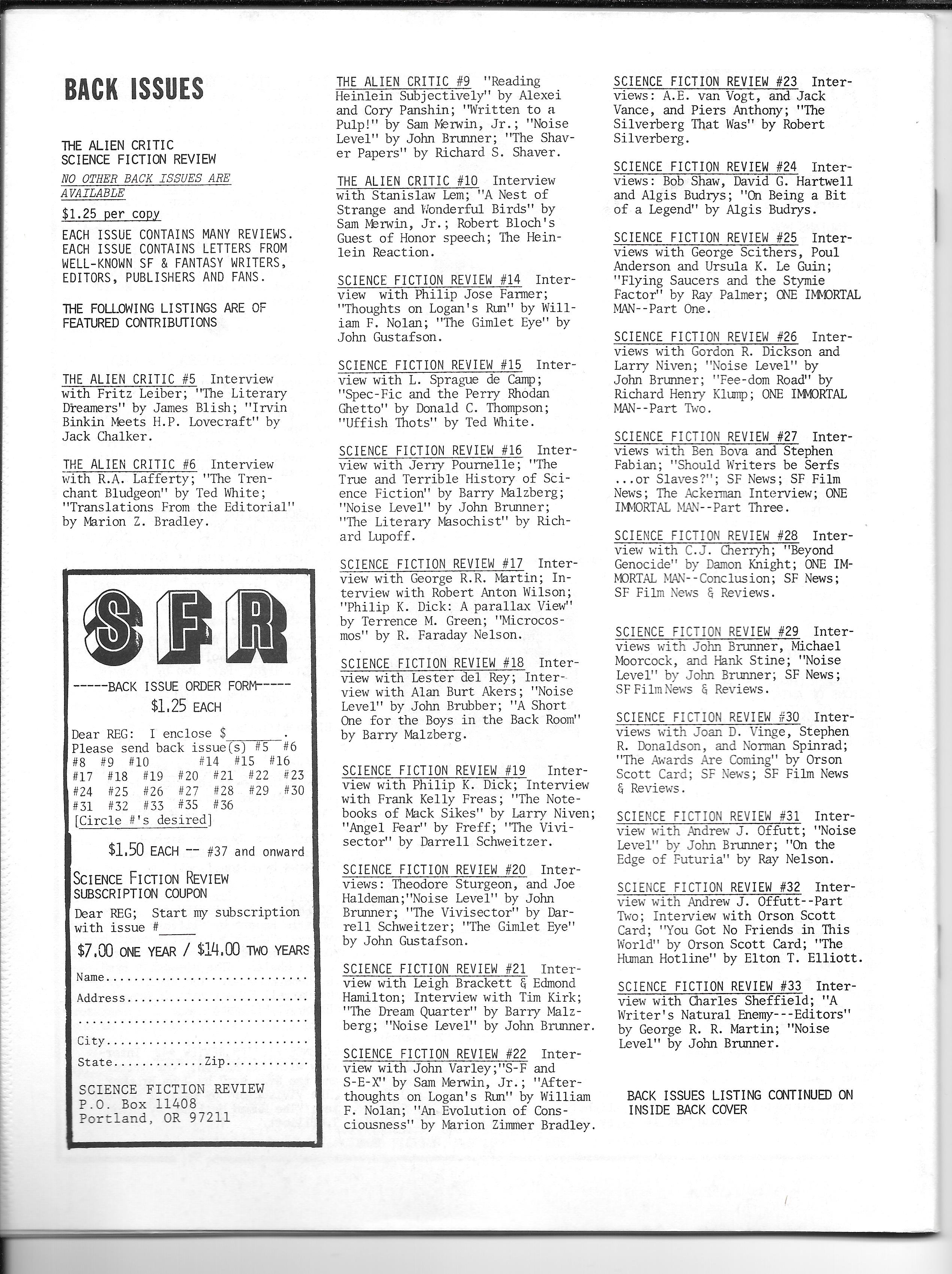 Science Fiction Review: Fall, 1982 by Geis, Richard E.; ed.: Fine ...