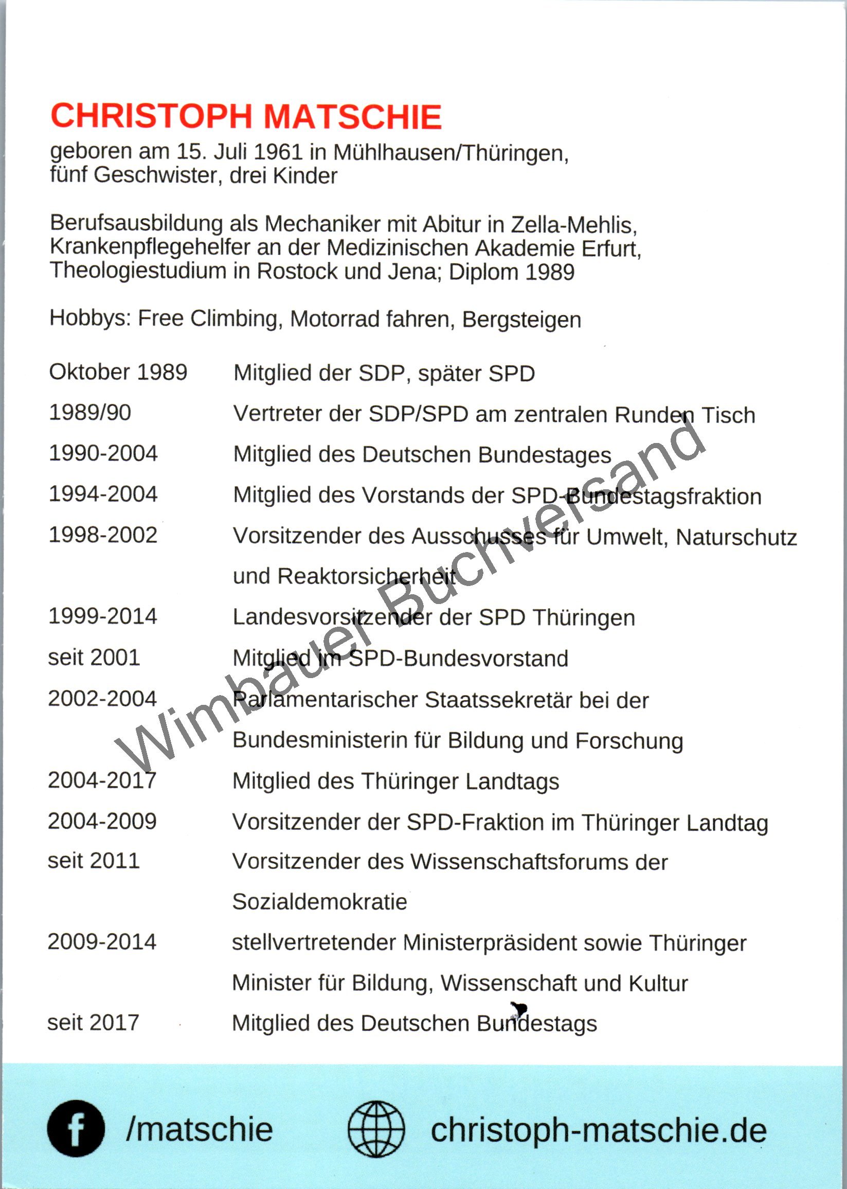 Original Autogramm Christoph Matschie stellv. Ministerpräsident ...