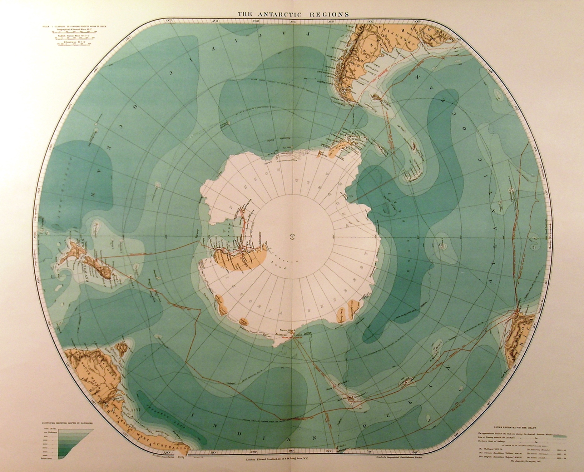 THE ANTARCTIC REGIONS . Large map of the South Pole to about 30 ...