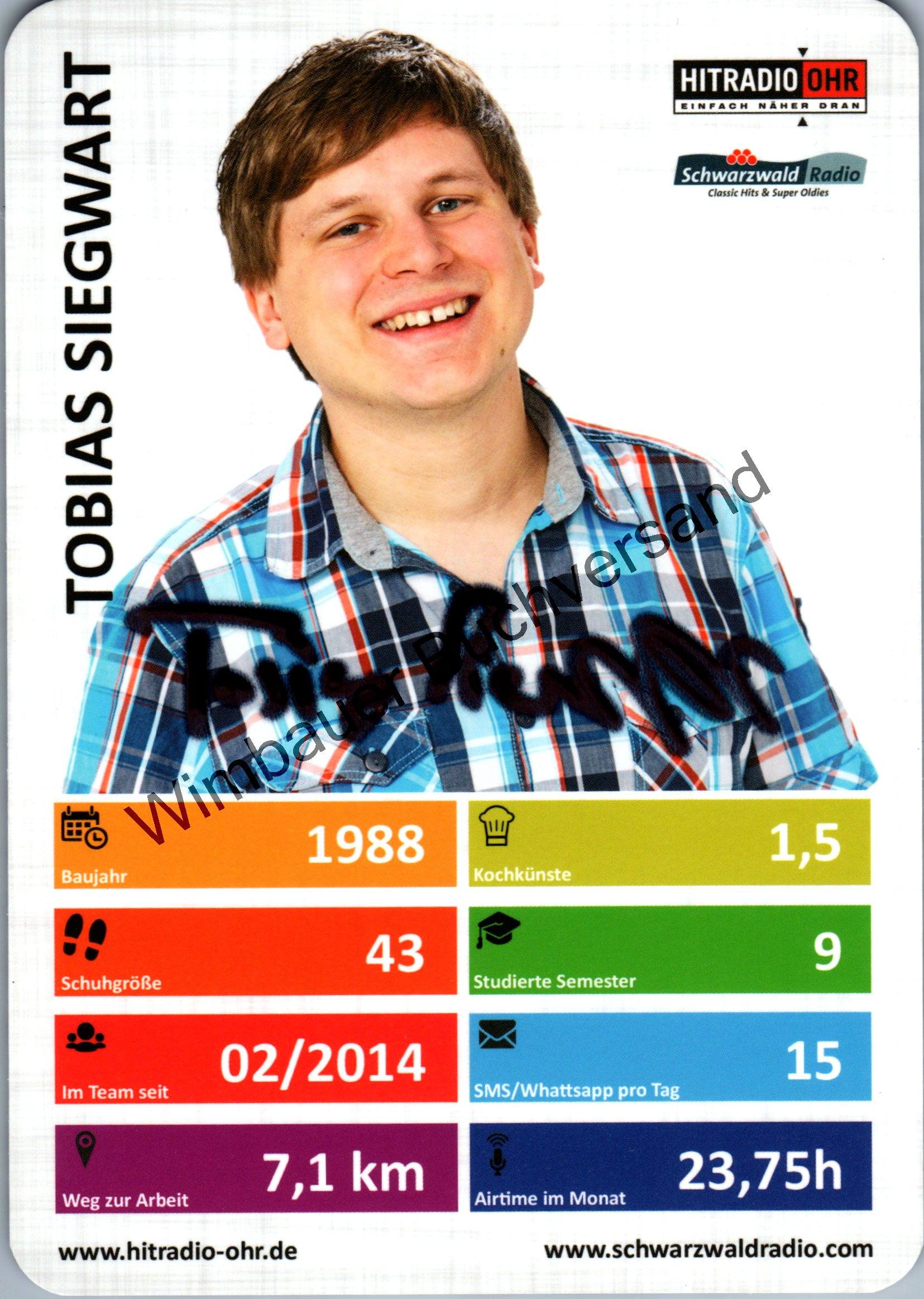Original Autogramm Tobias Siegwart Hitradio OHR /// Autogramm Autograph ...