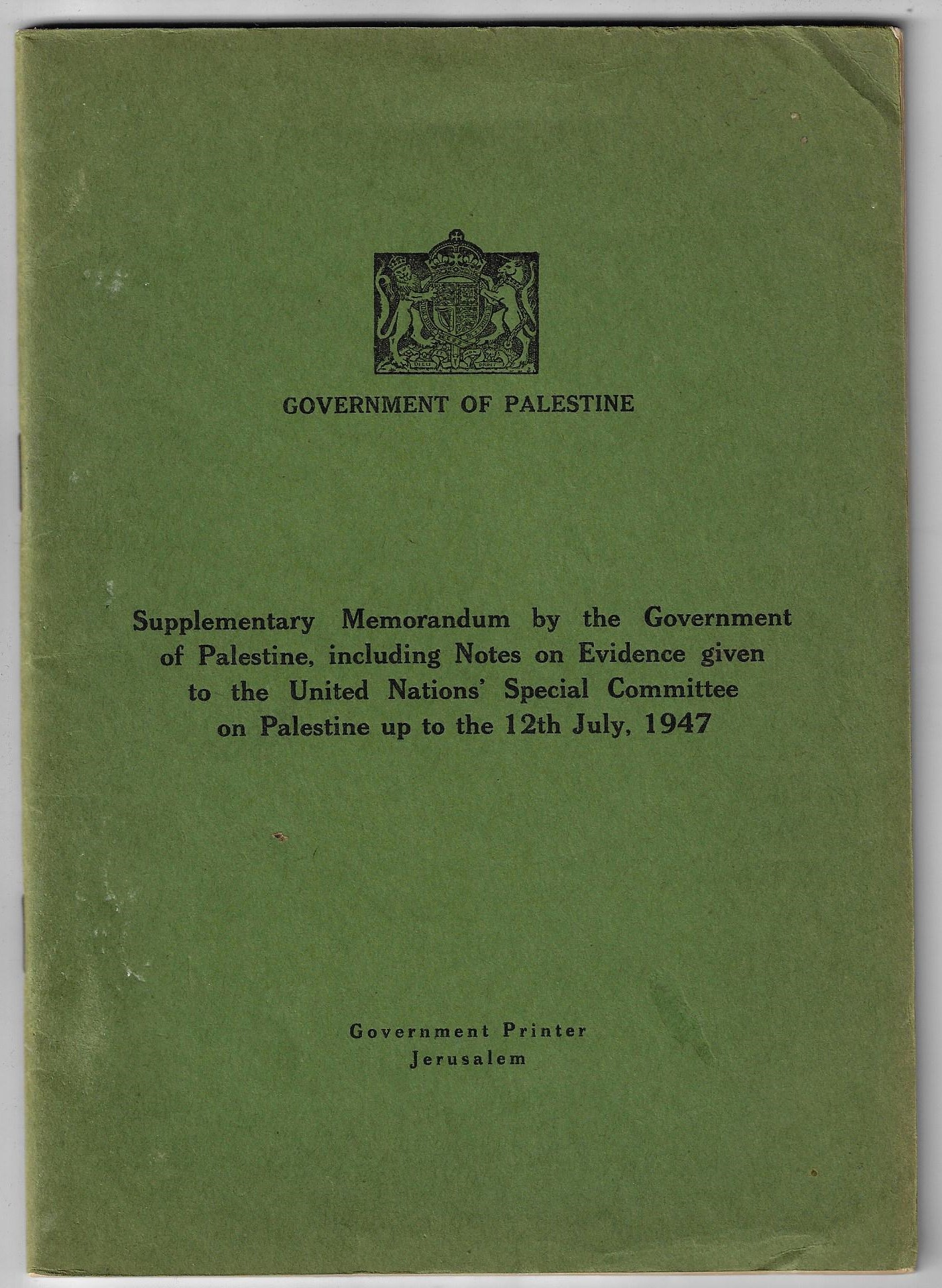 Supplementary Memorandum by the Government of Palestine, Including ...