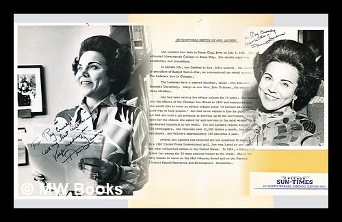Signed, two black and white photos of Ann Landers, with typed ...