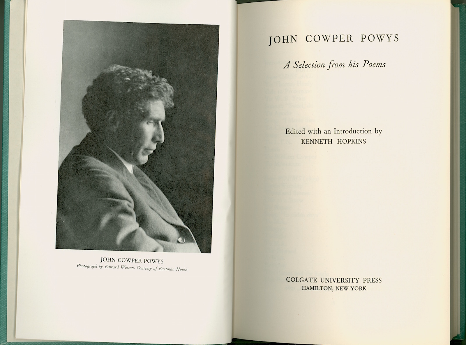 John Cowper Powys, A Selection of his Poems, Published by Colgate ...