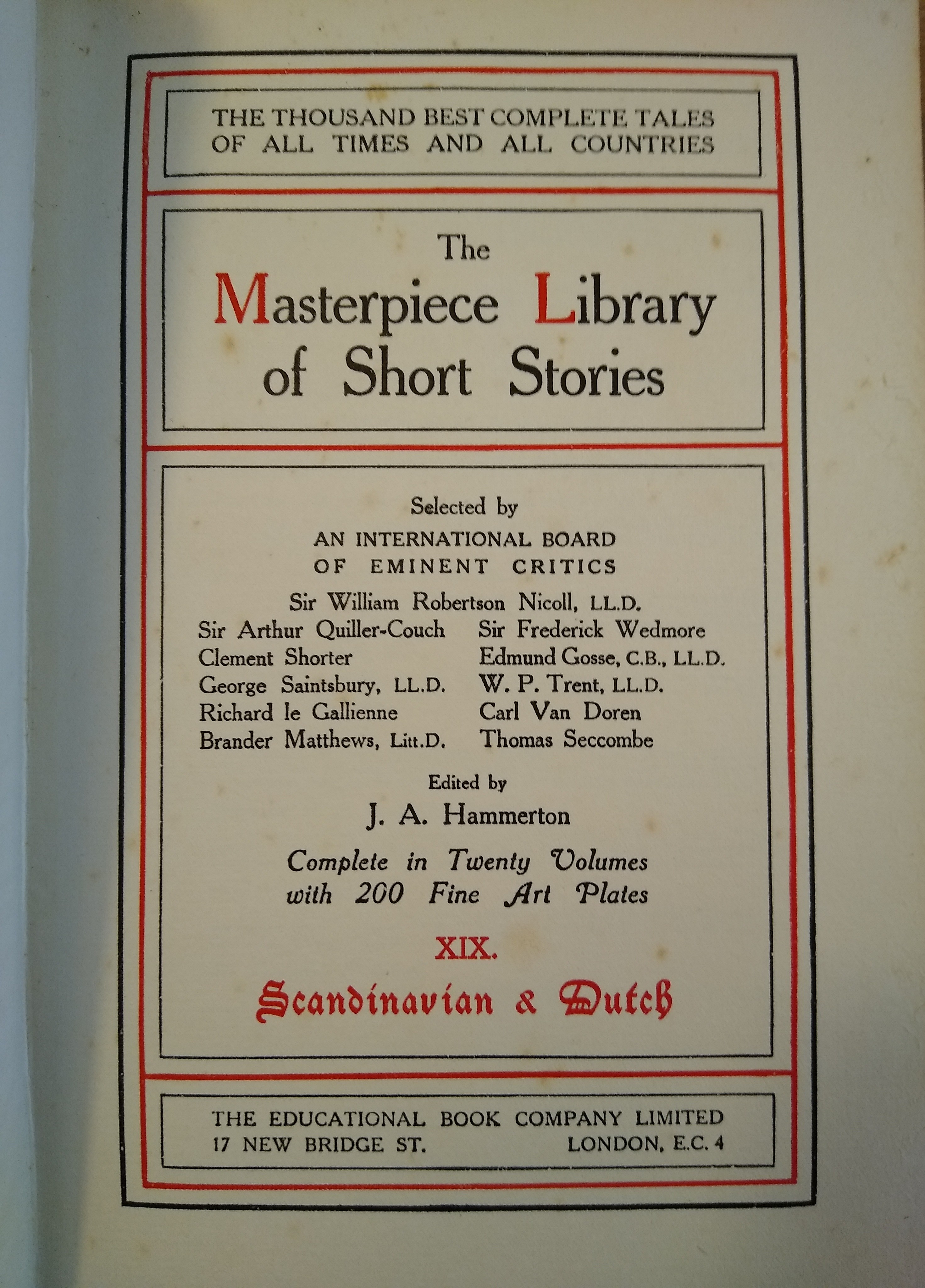 The Masterpiece Library of Short Stories 20 Volumes de Various: Very ...