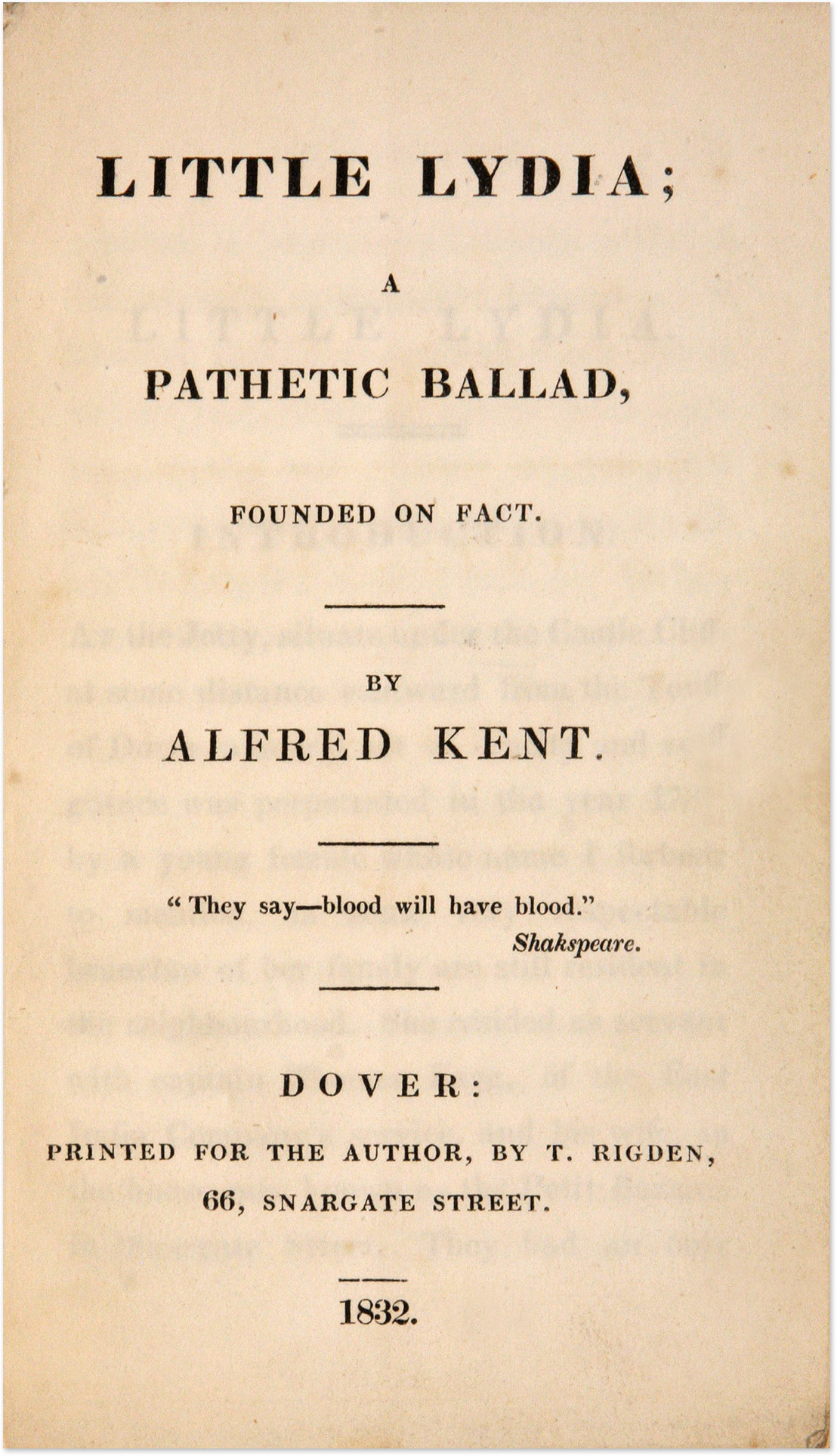 Little Lydia, A Pathetic Ballad, Founded on Fact. Dover, England 1832 ...