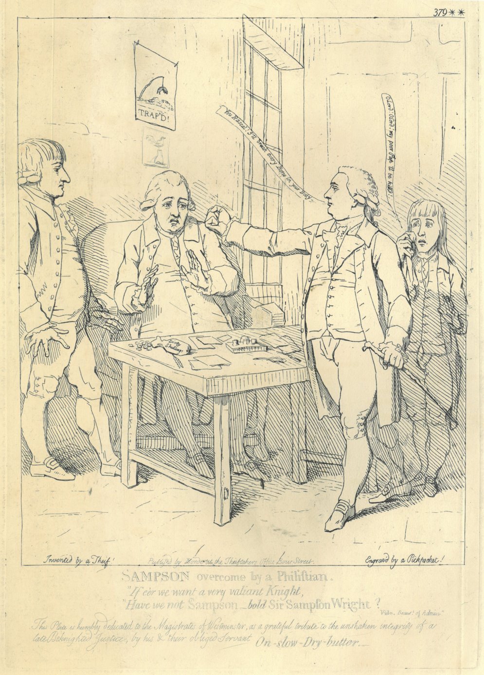 JUSTIZ. - Polizei. - Karikatur. "Sampson overcome by a Physitian". Ein ...