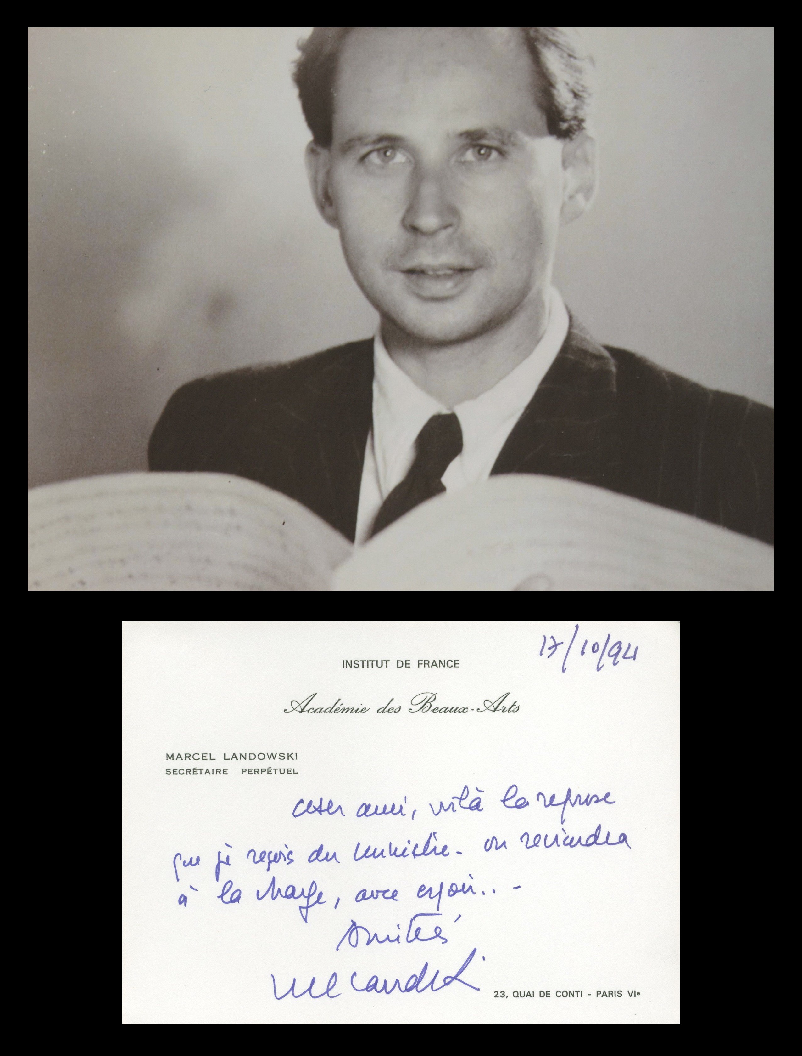 Marcel Landowski (1915-1999) - Carte autographe signée - 1994 de Marcel ...