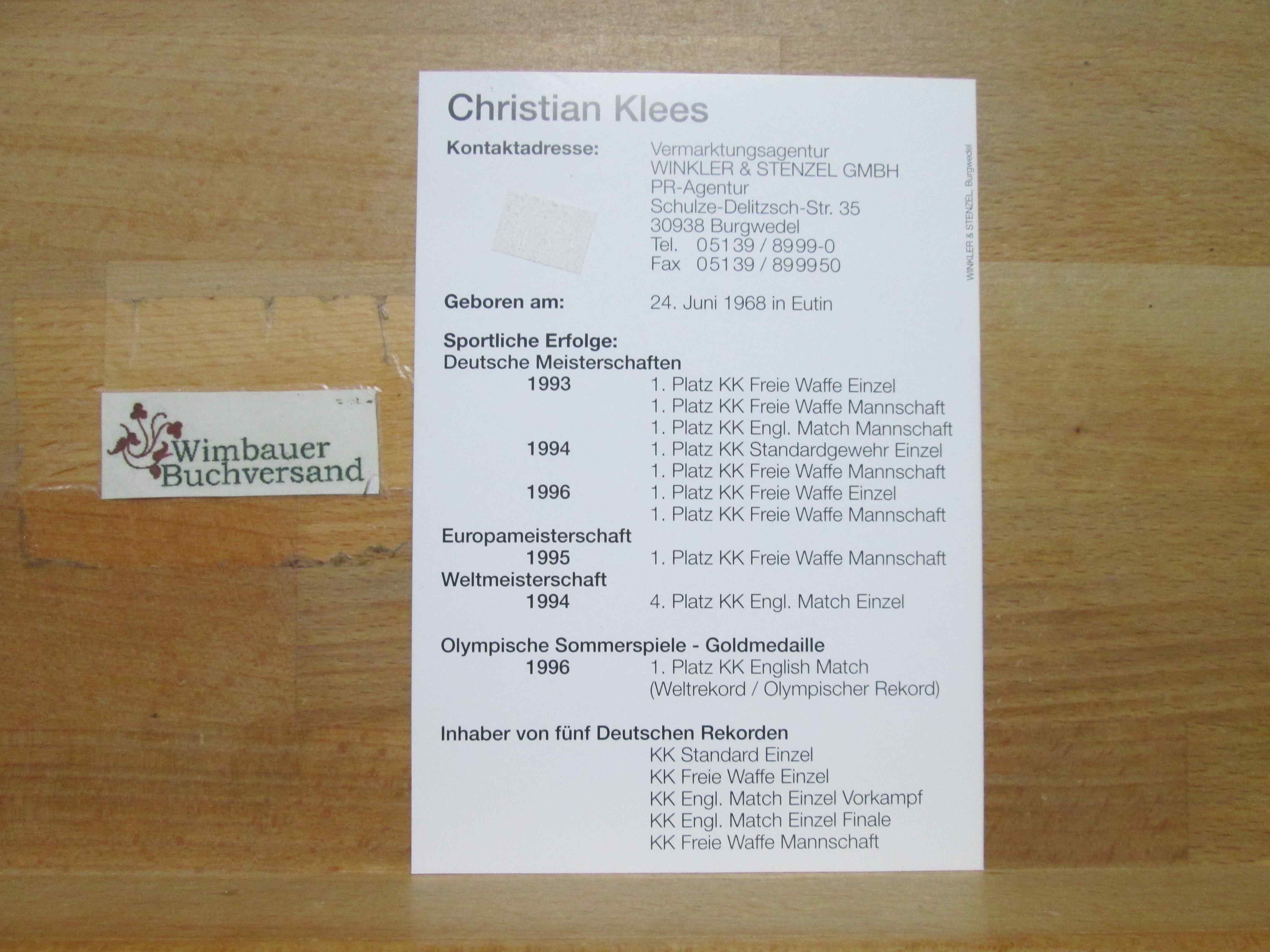 Original Autogramm Christian Klees (*1968 Sportschütze) /// Autogramm ...