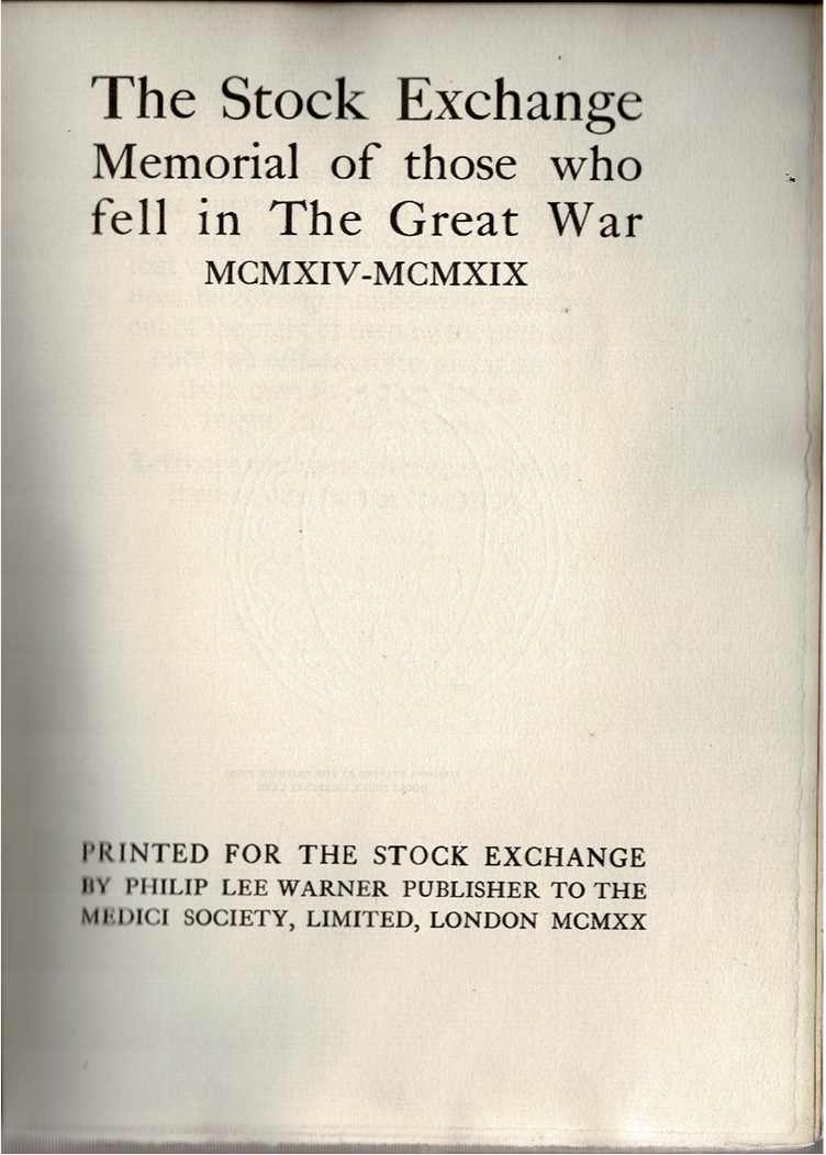 The Stock Exchange Memorial of those who fell in The Great War MCMXIV ...