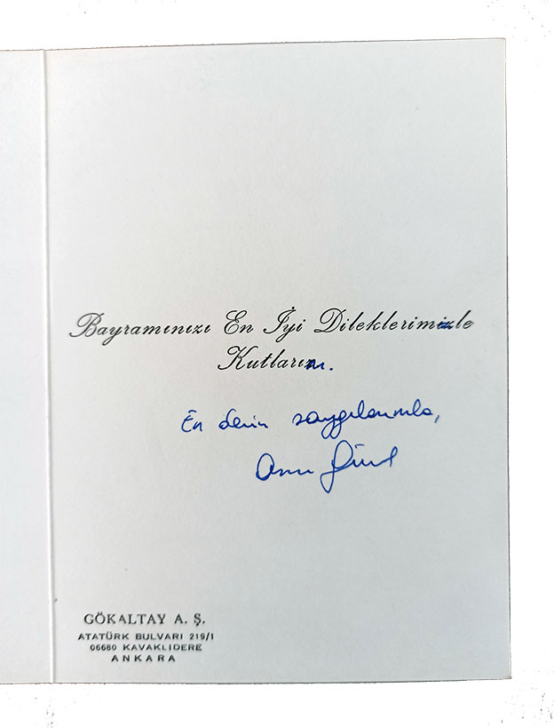 Autograph greetings card signed and inscribed 'Ara Güler'. by ARA GÜLER ...