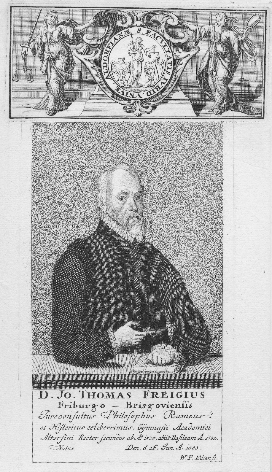 Brustbild nach halbrechts. Die linke Hand auf einem Buch liegend ...