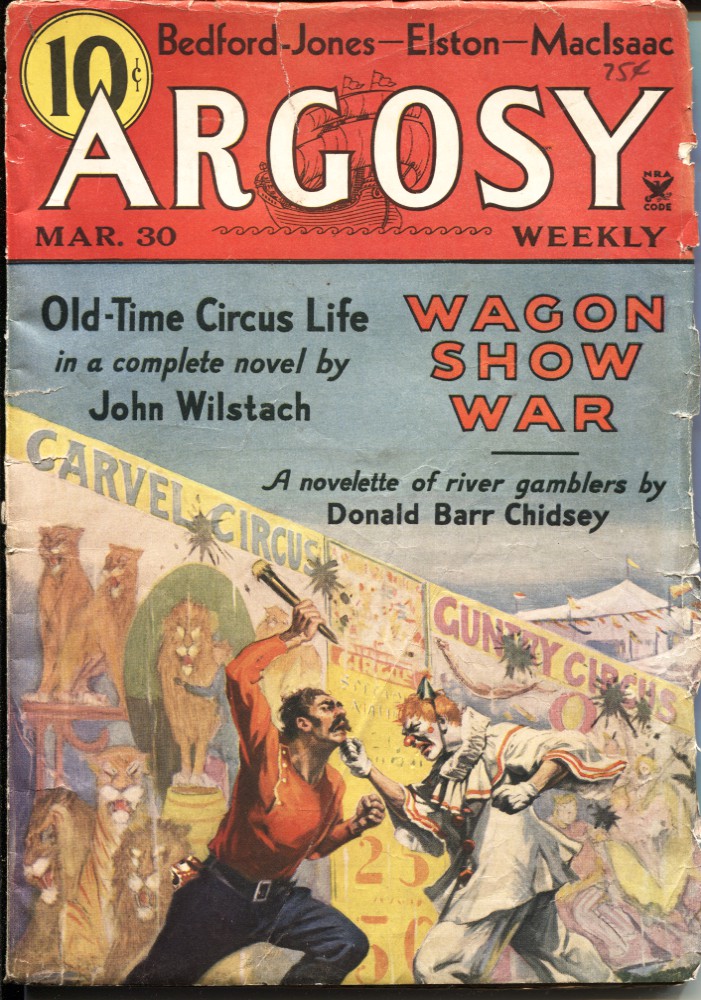 ARGOSY MAR 30 1935--CARNIVAL FIGHT COVER---CIRCUS STORY---STOOKIE ALLEN ...