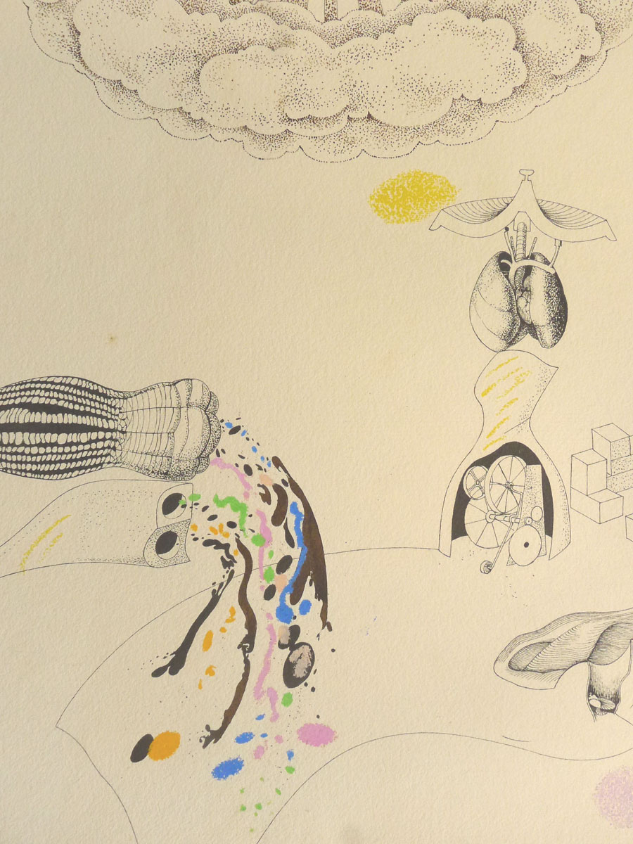 'End'. Original drawing in ink and oil pastel. Signed and dated 1969 ...