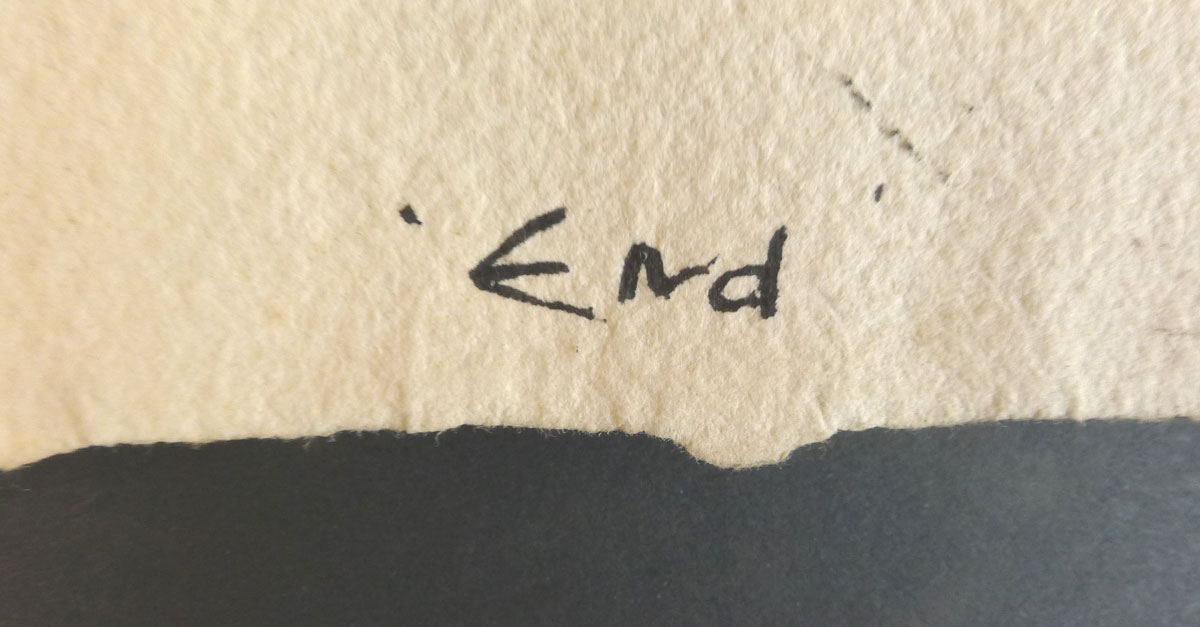 'End'. Original drawing in ink and oil pastel. Signed and dated 1969 ...