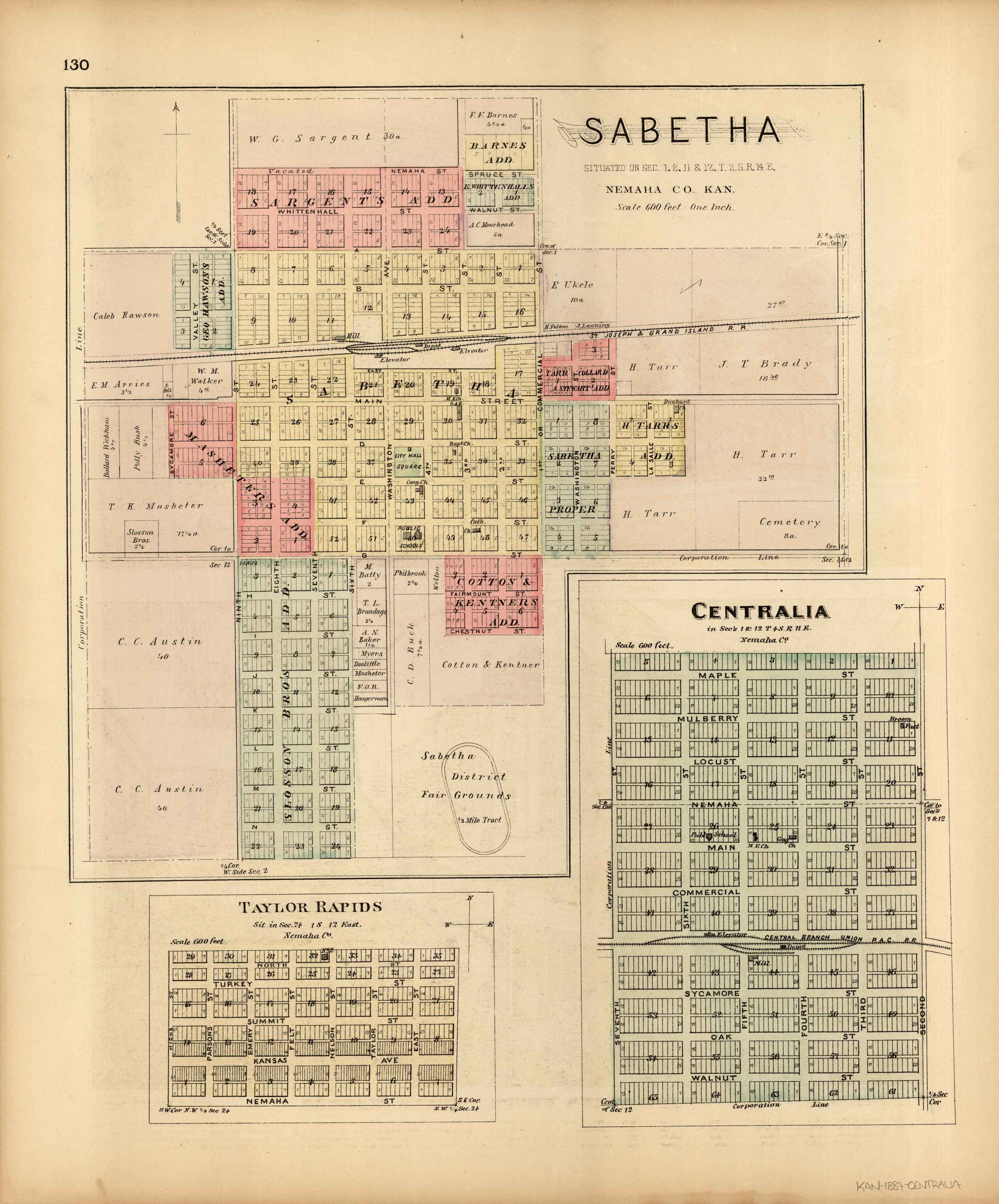 L.H. Evert's 1887 Map of Centralia, Sabetha, and Taylor Rapids, Kansas ... L.H. Evert's 1887 Map of Centralia, Sabetha, and Taylor Rapids, Kansas ...