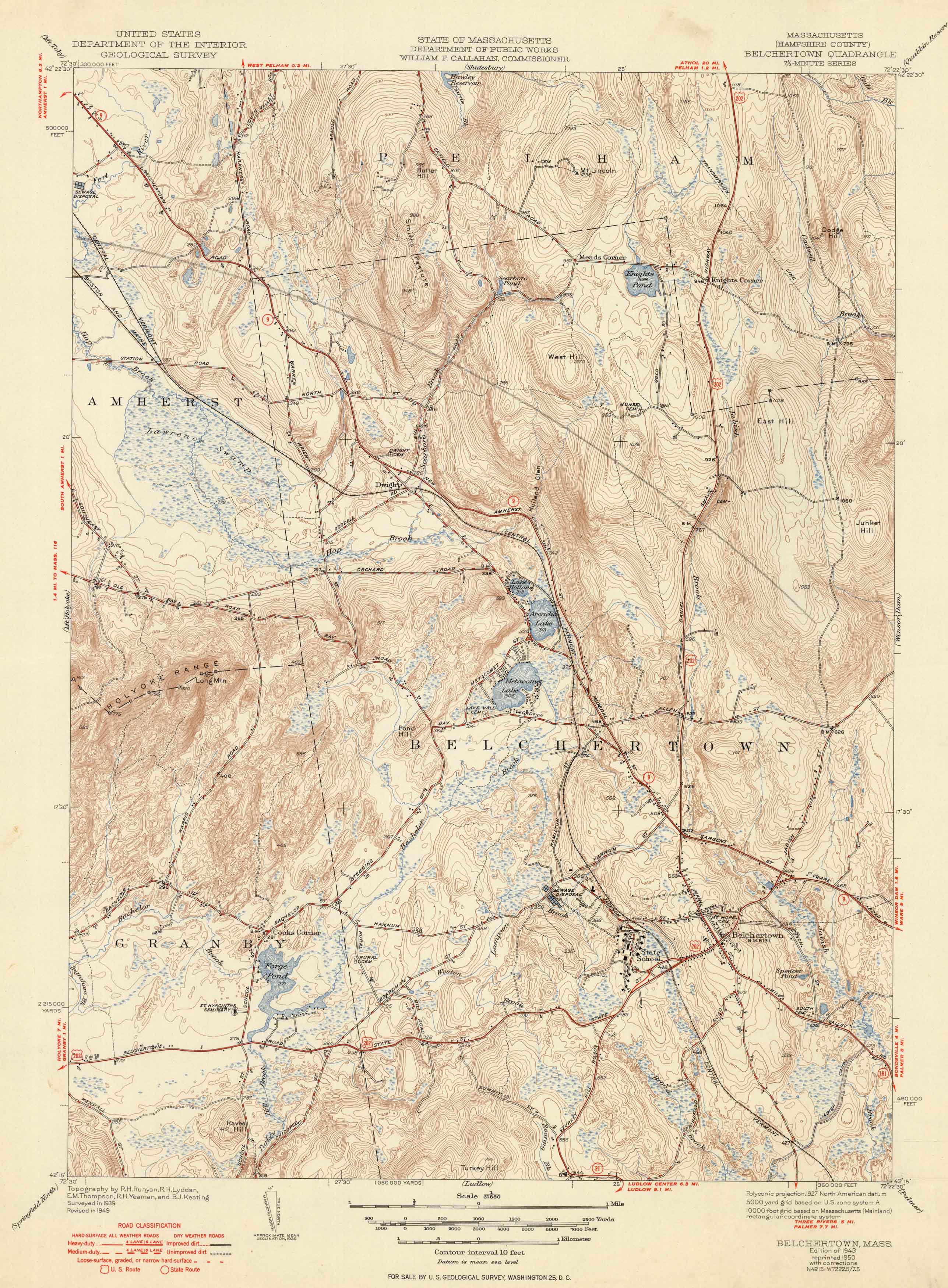 U.S. Geologic Survey 1950 Map of Belchertown, Massachusetts by United ...
