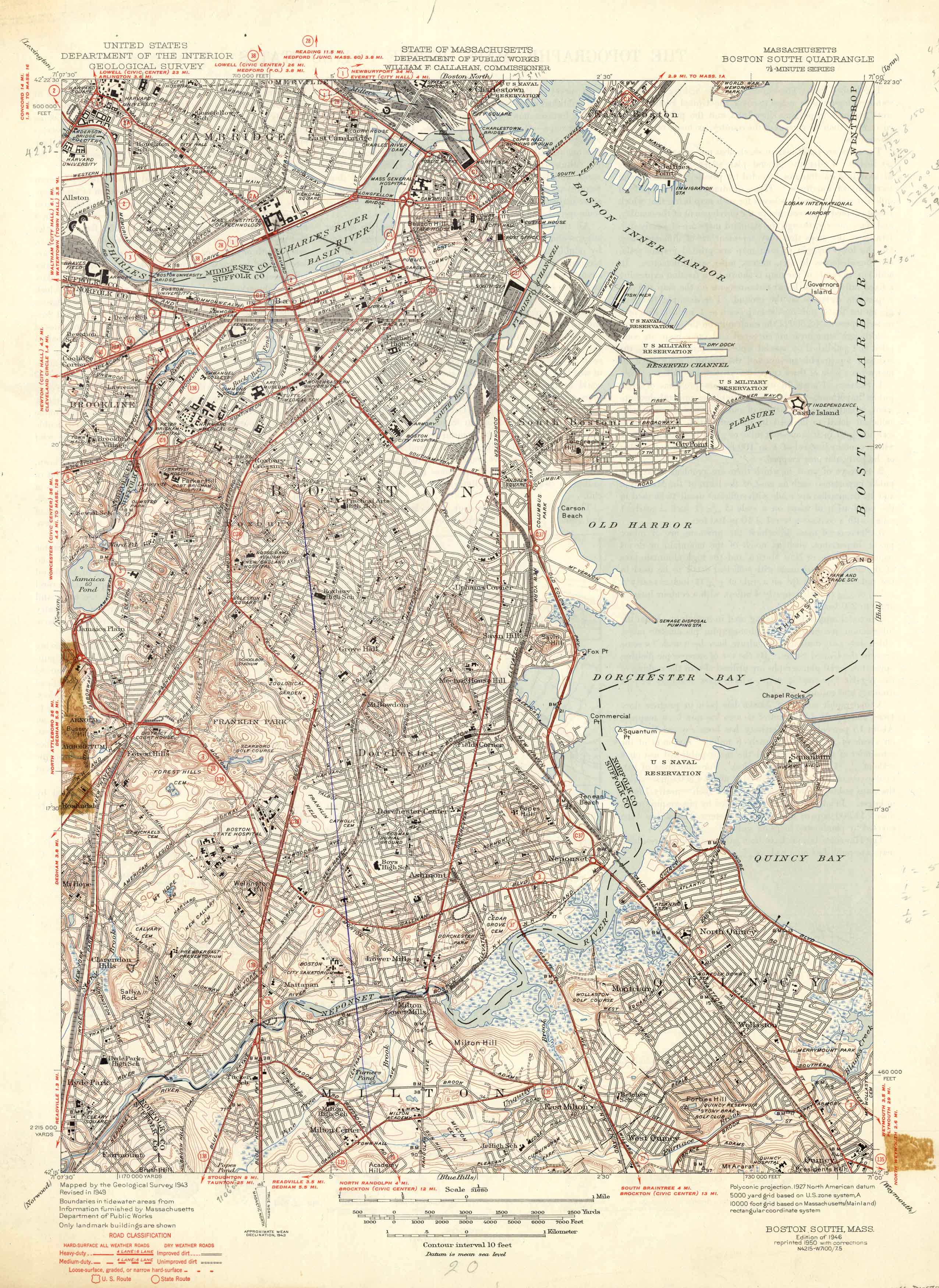 U.S. Geologic Survey 1950 Map of South Boston, Massachusetts by United ...