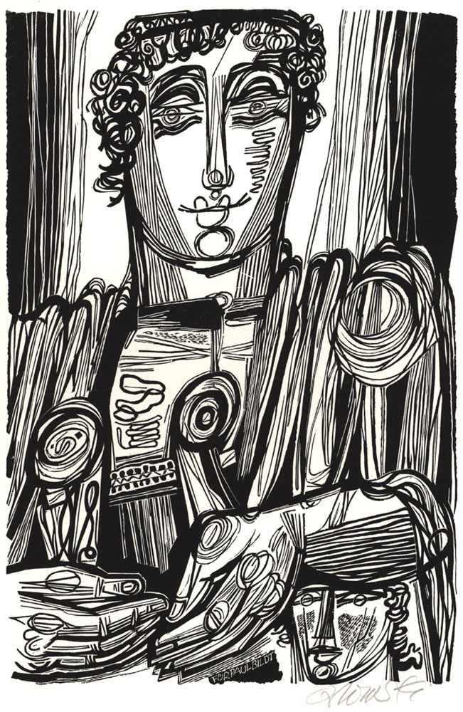 Apoll gibt Orpheus die Leier. [1954]. [Signierter Original-Holzschnitt ...