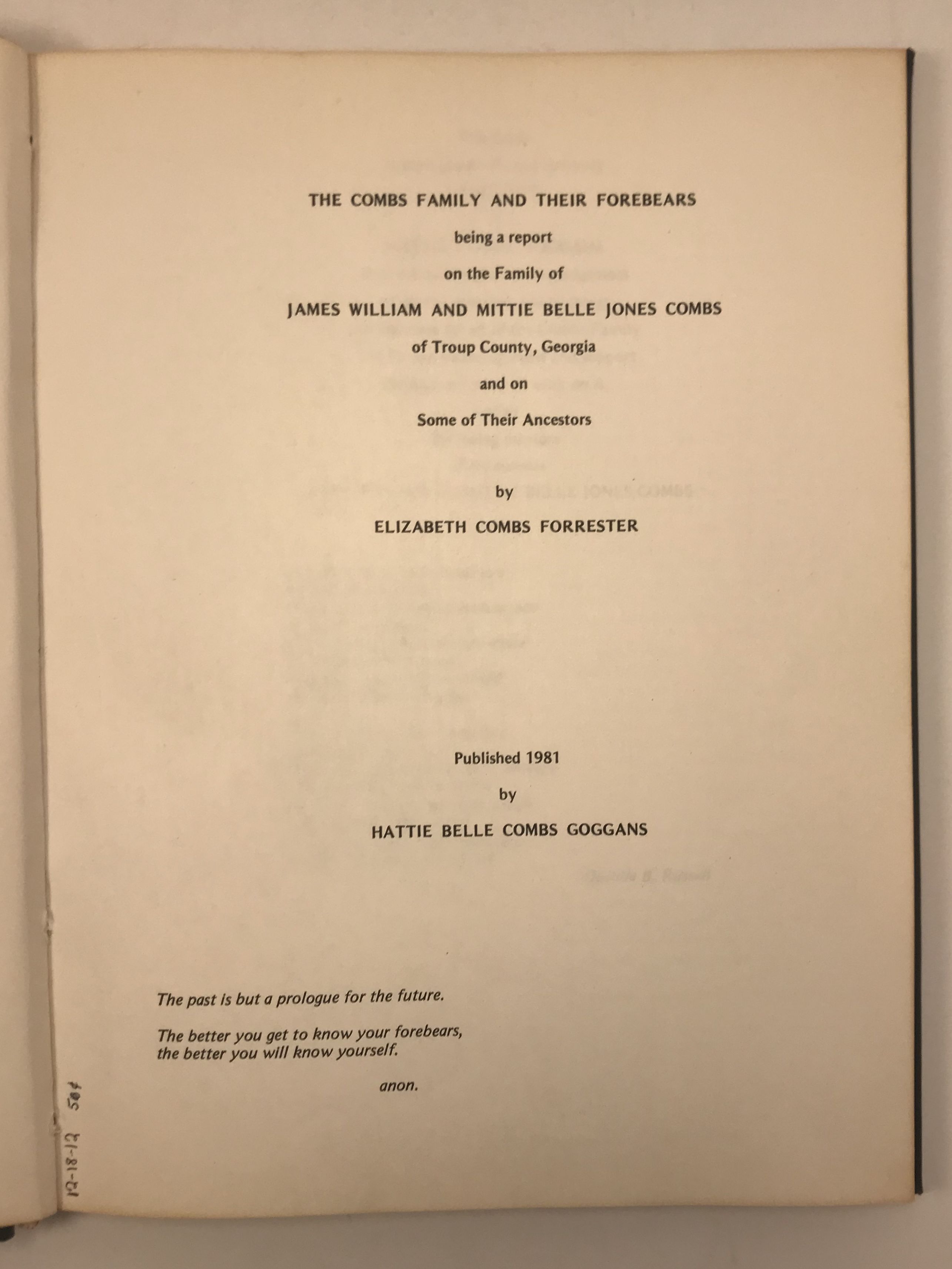The Combs Family and Their Forebears being a Report on the Family of ...