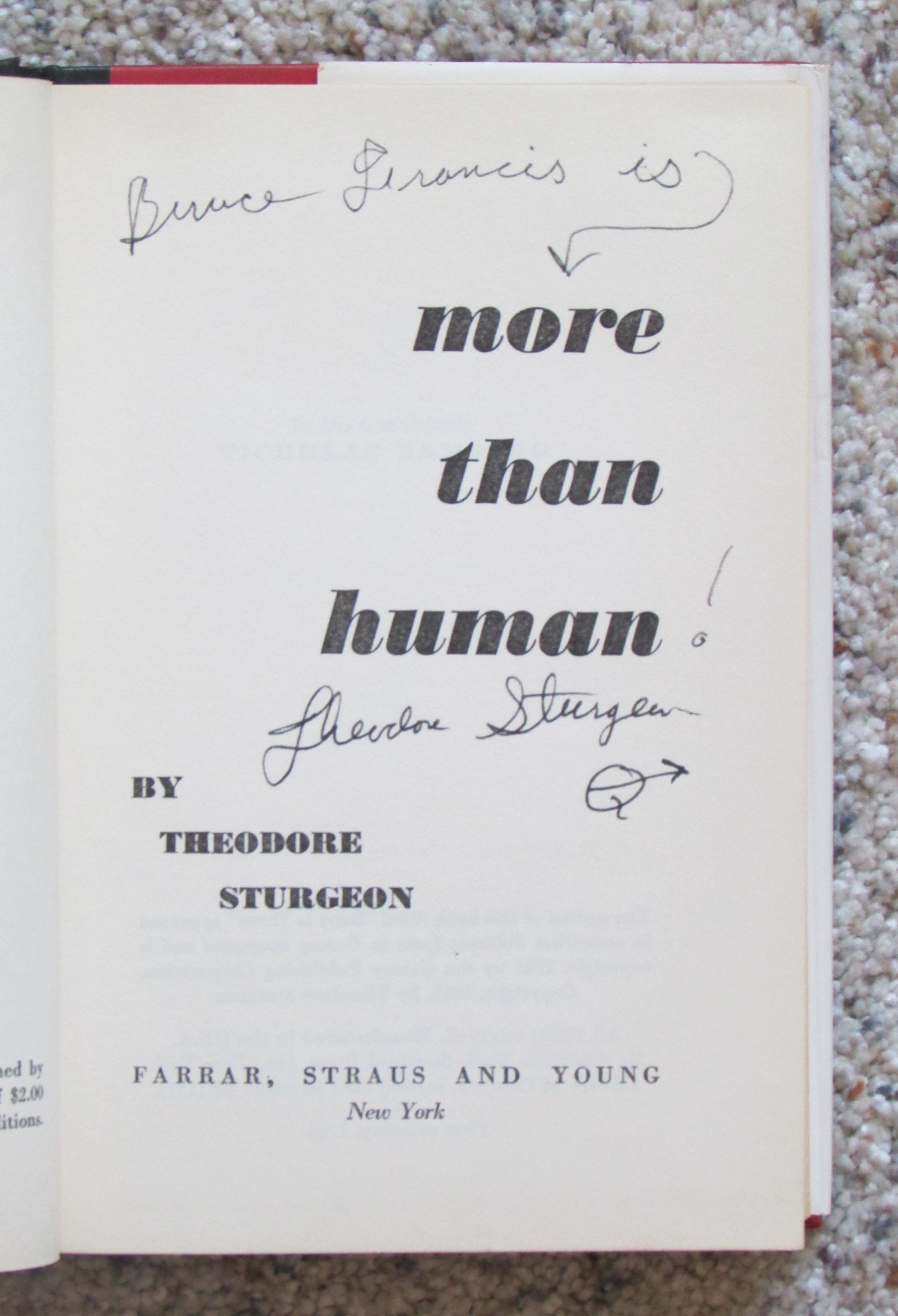 More Than Human -- Signed by Sturgeon, Theodore: Fine Hardcover (1953 ...
