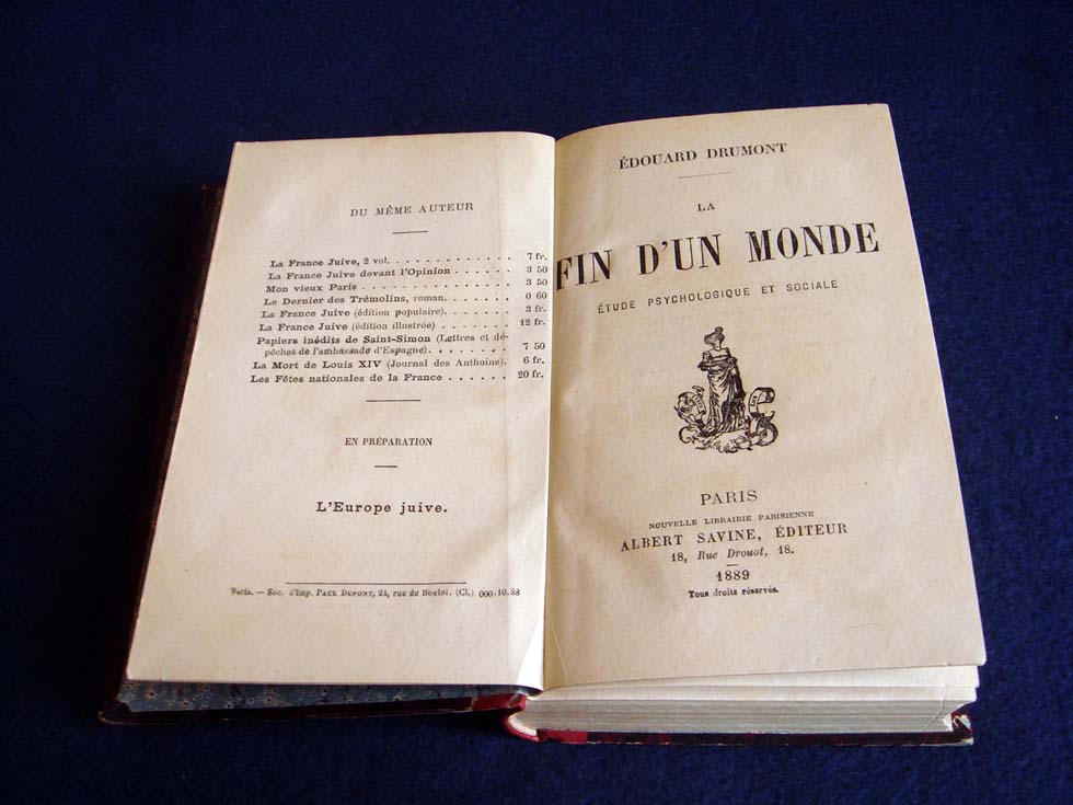La fin d'un monde Etude psychologique et sociale Drumont Edouard ...