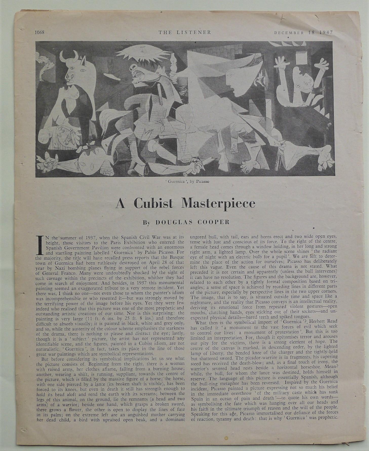 A Cubist Masterpiece. Extracted from The Listener December 18, 1947. by ...