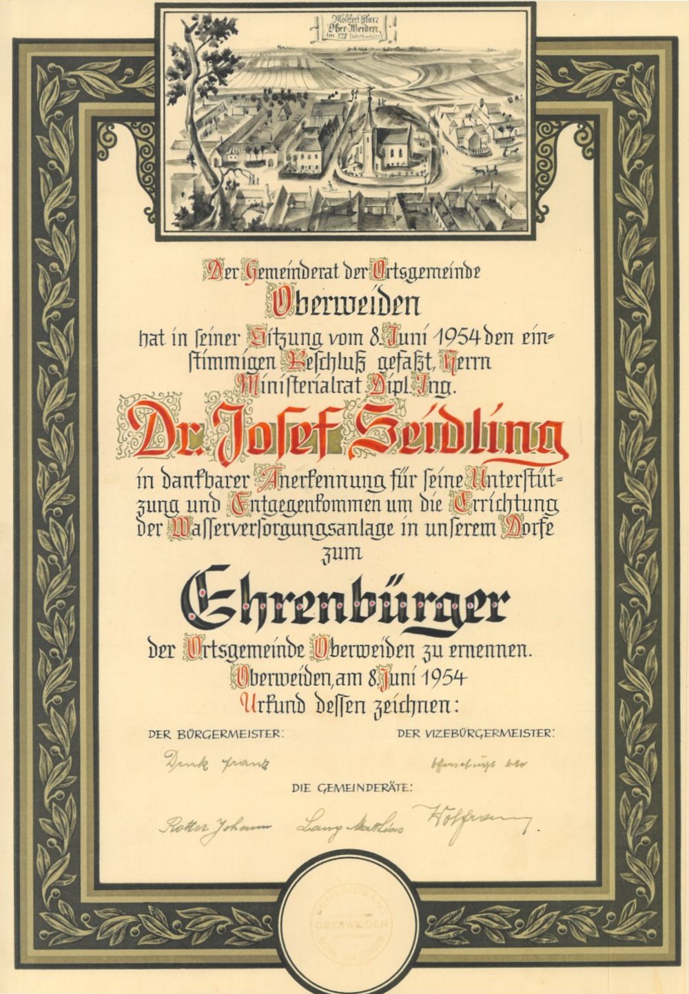 URKUNDEN. - Ehrenbürger. Ernennungsurkunde zum Ehrenbürger der ...