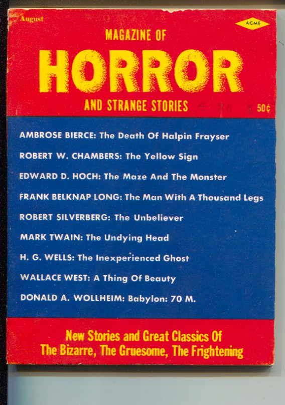 Magazine Of Horror and Strange Stories #1 8/1963-1st issue-pulp terror ...