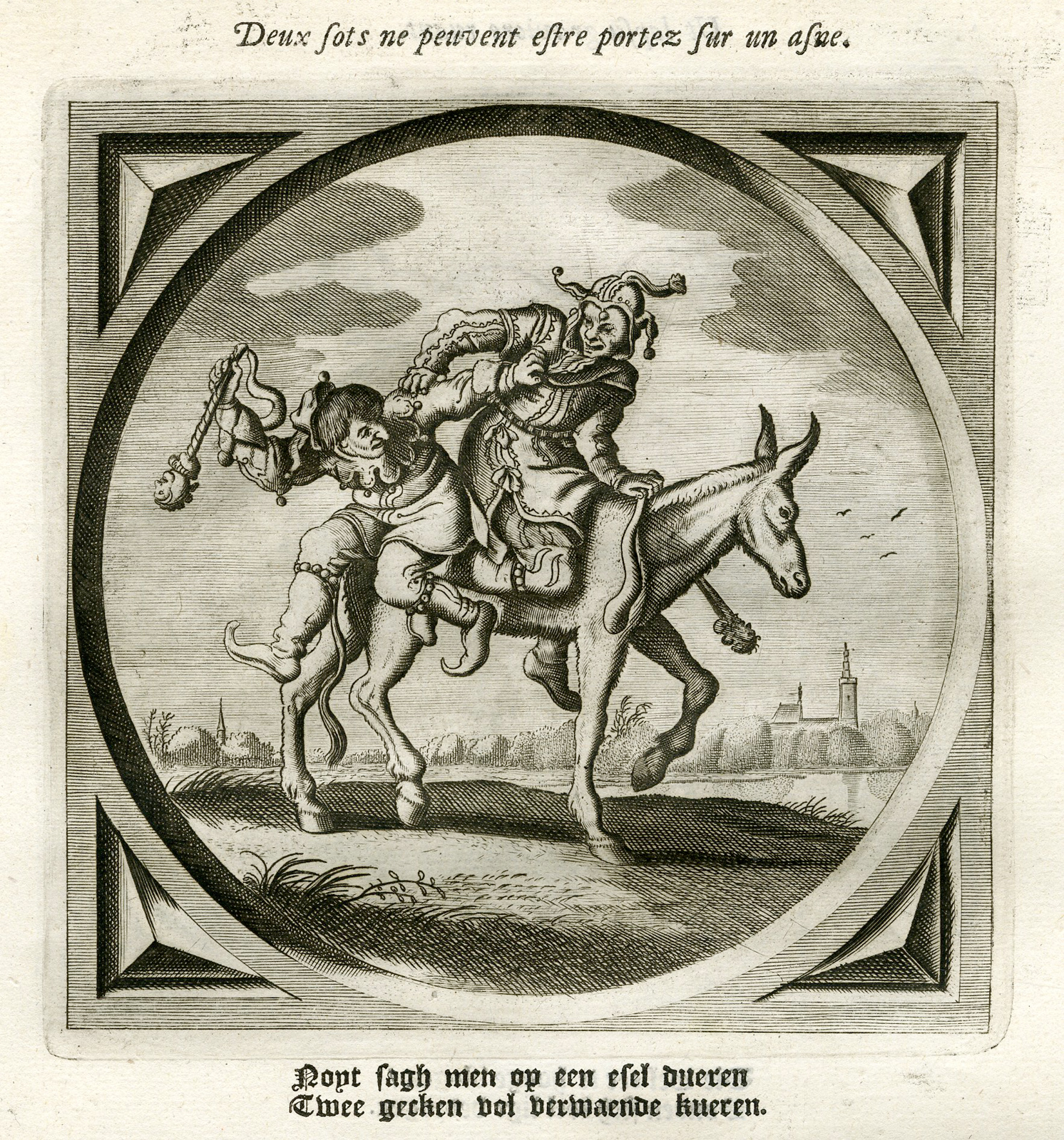 Antique Satire Print-FOOL-DONKEY-PATIENCE-Cats-1655: (1655) Signed by ...