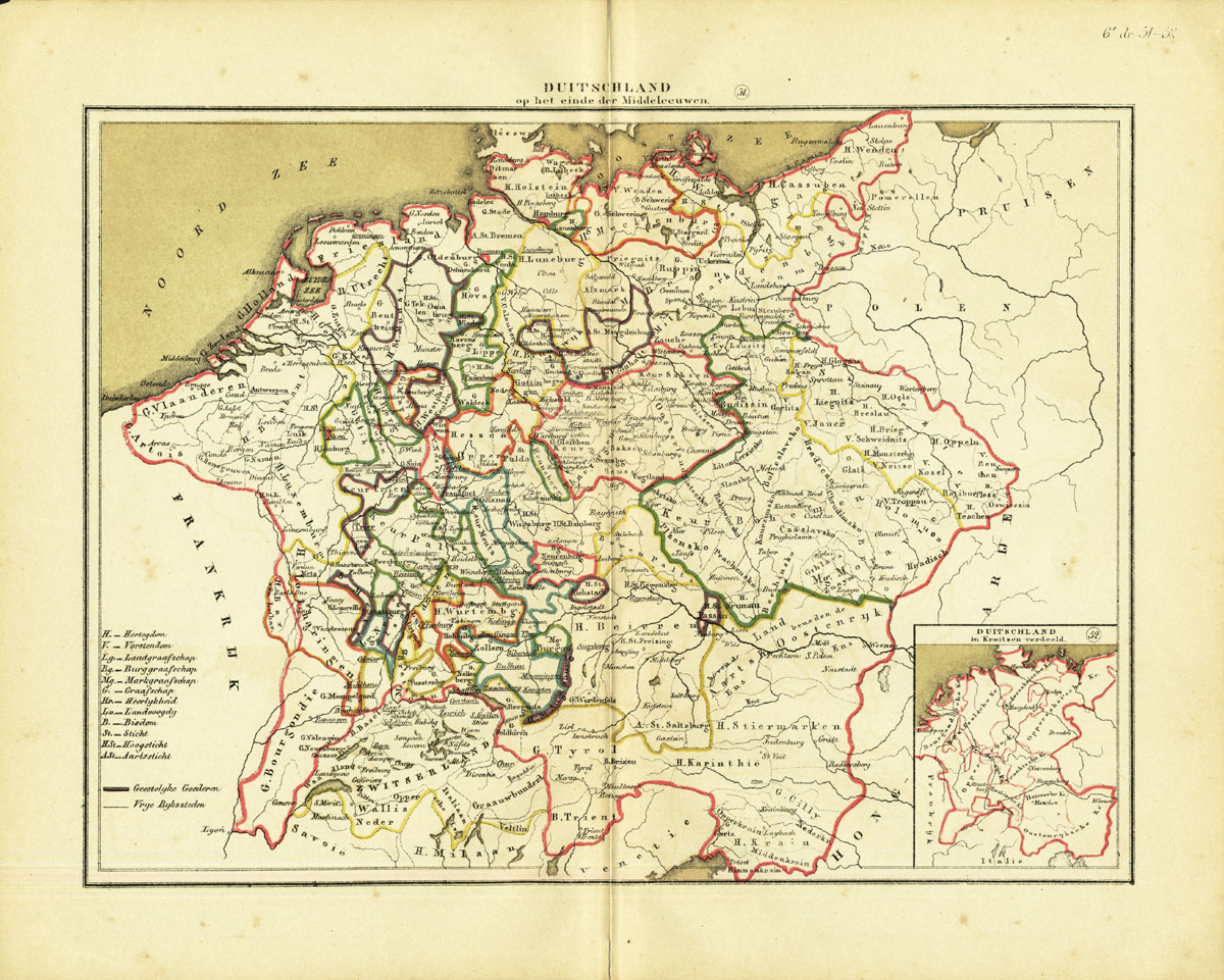 Antique Map-GERMANY AT THE END OF THE MIDDLE AGES-Huberts-1877: (1877 ...