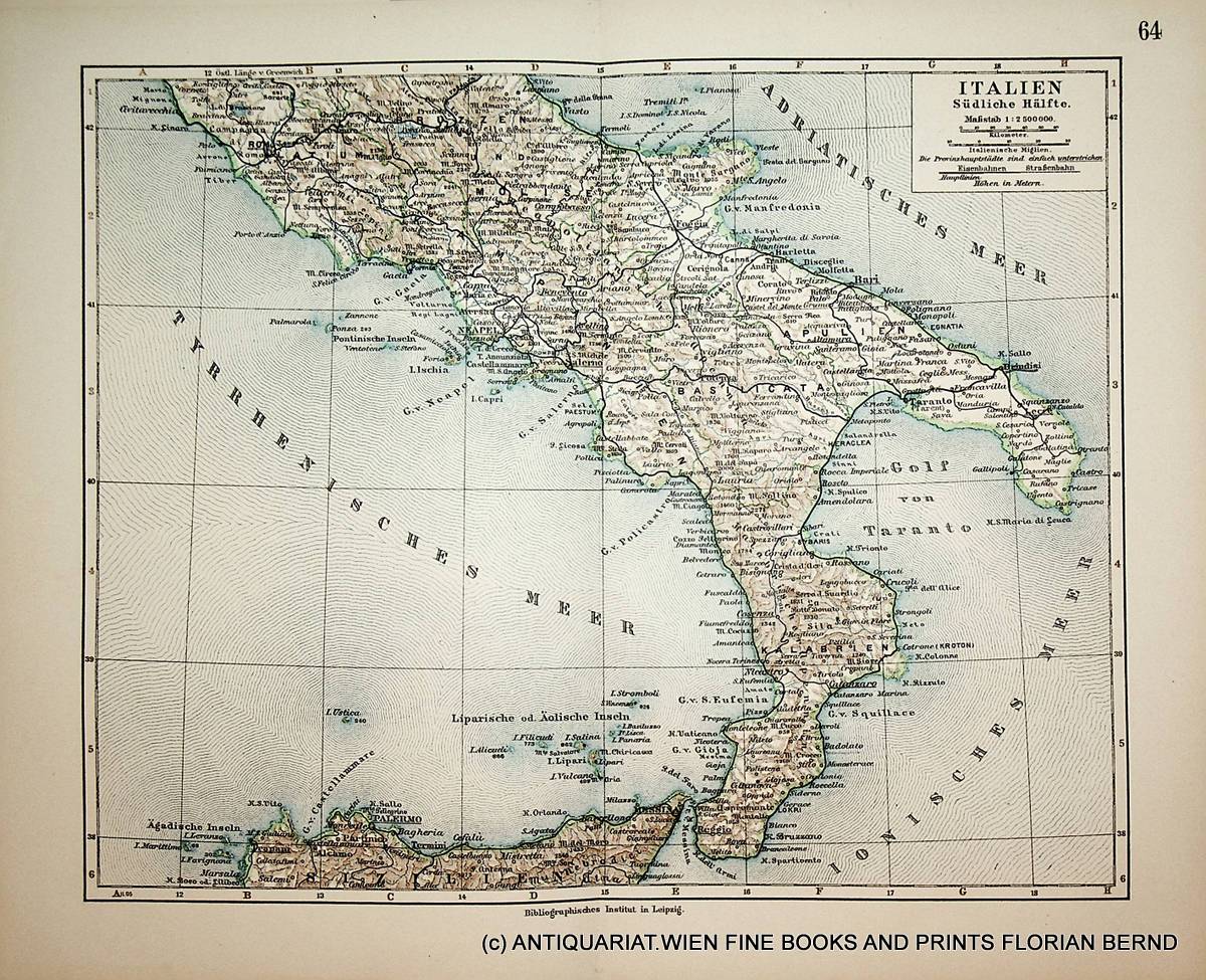 Southern Italy, map c. 1900 / Süditalien, Landkarte ca. 1900: (1900 ...