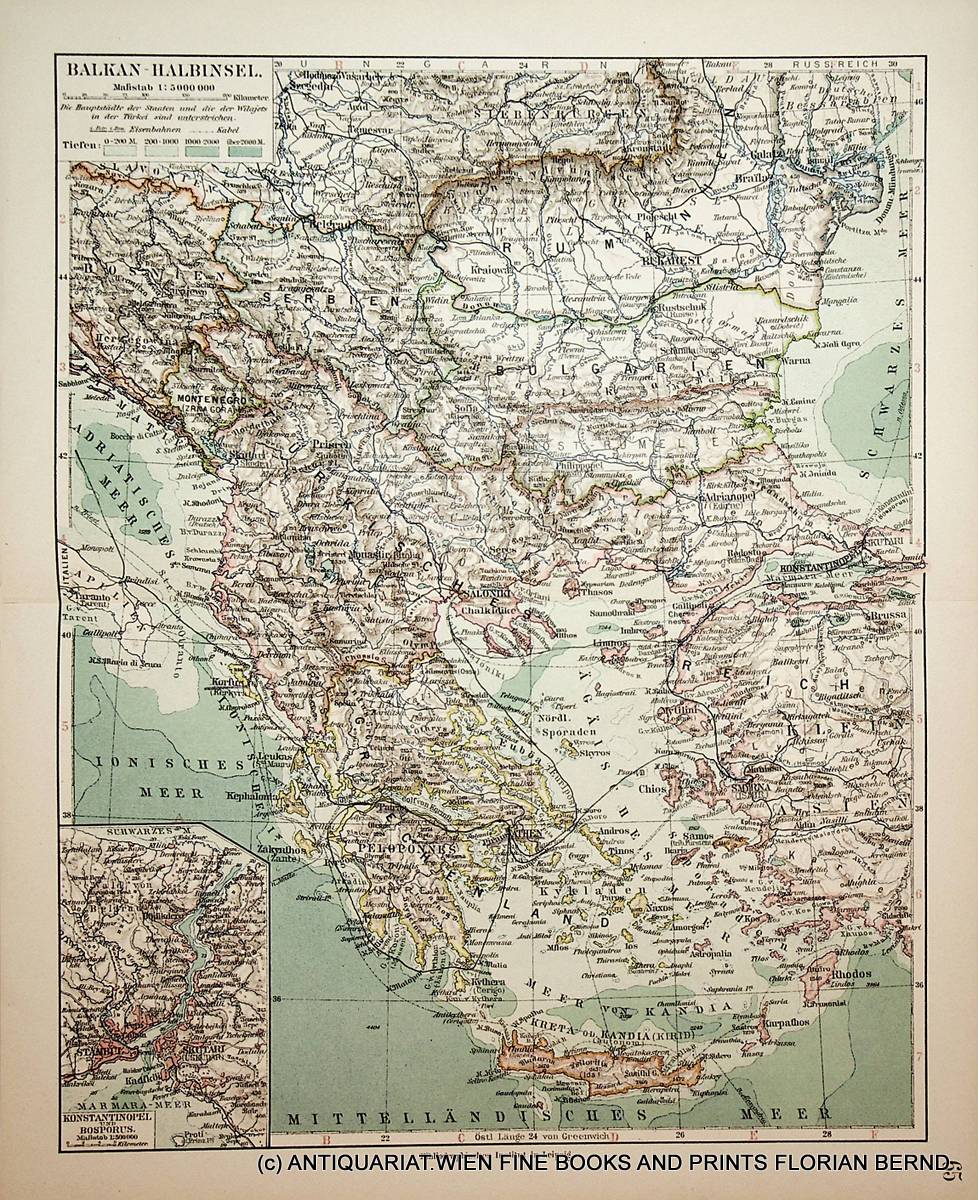 Balkans map c. 1900 / Balkanhalbinsel, Landkarte ca. 1900: (1900) Map ...