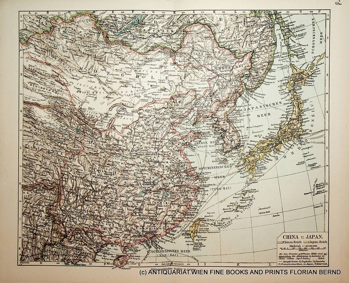 China and Japan, map c. 1900 / China und Japan Landkarte ca. 1900 ...