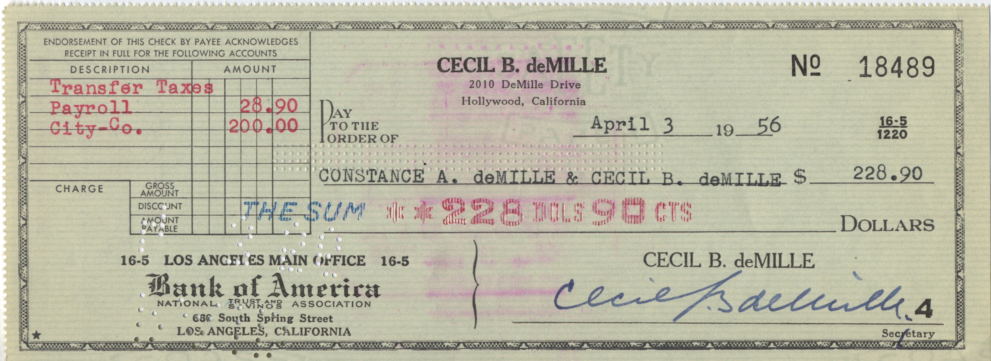DOCUMENT ***Signed*** by deMille, Cecil B.: (1956) Signed by Author(s ...