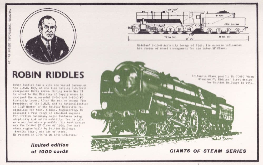 Robin Riddles Steam Train Railway Limited Edition Postcard: Manuscript ...