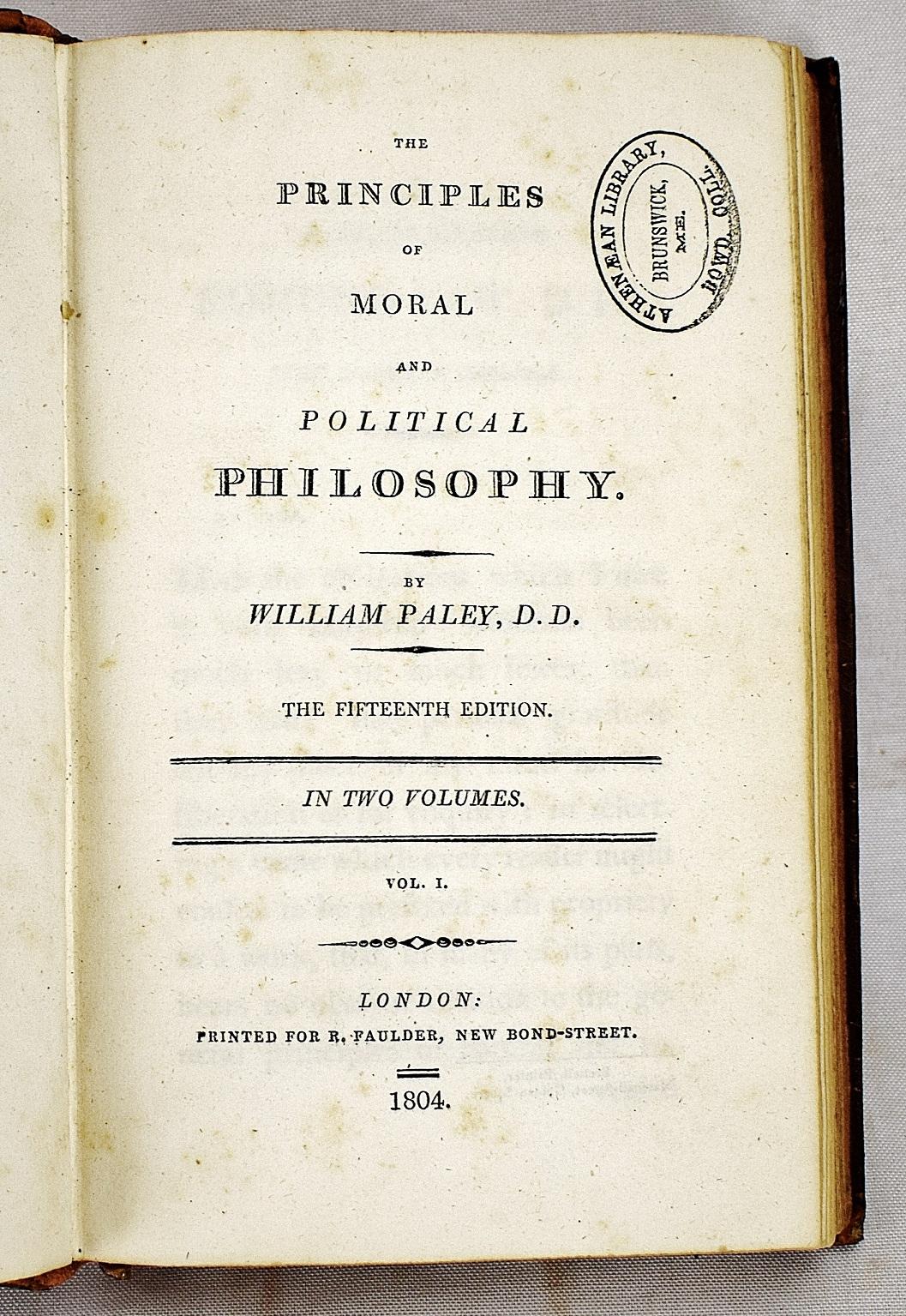 The principles of moral and political philosophy (2 volumes) by William ...