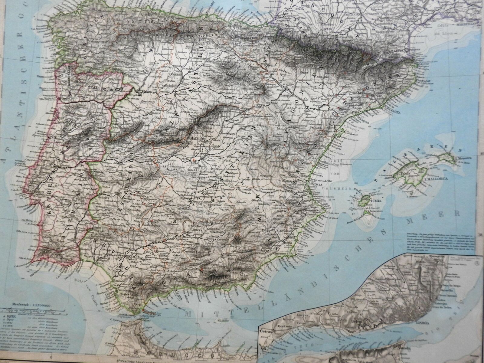 Spain set of 5 maps wall size Portugal 1889 Stieler very detailed maps ...