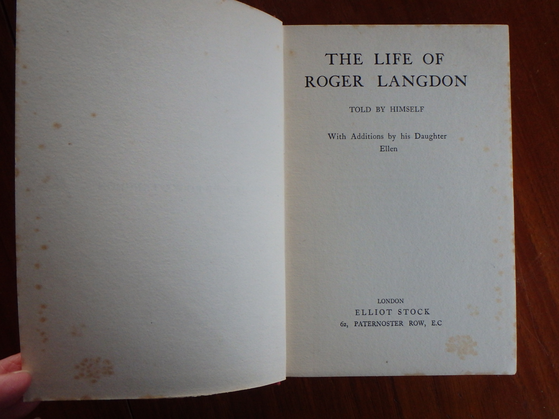 The Life of Roger Langdon told by Himself With Additions by his ...