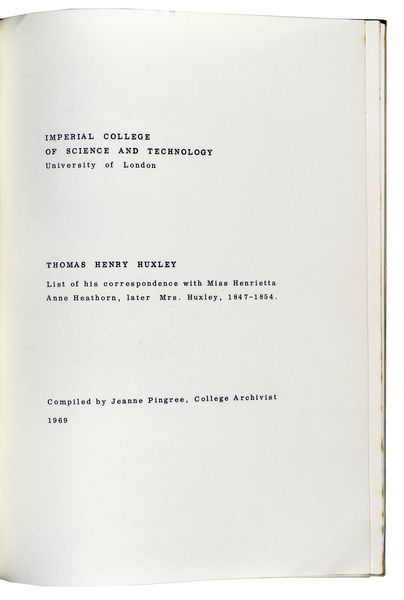 List of His Correspondence with Miss Henrietta Anne Heathorn, Later Mrs ...