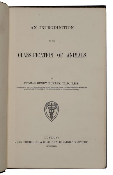 An Introduction to the Classification of Animals. by HUXLEY, Thomas ...